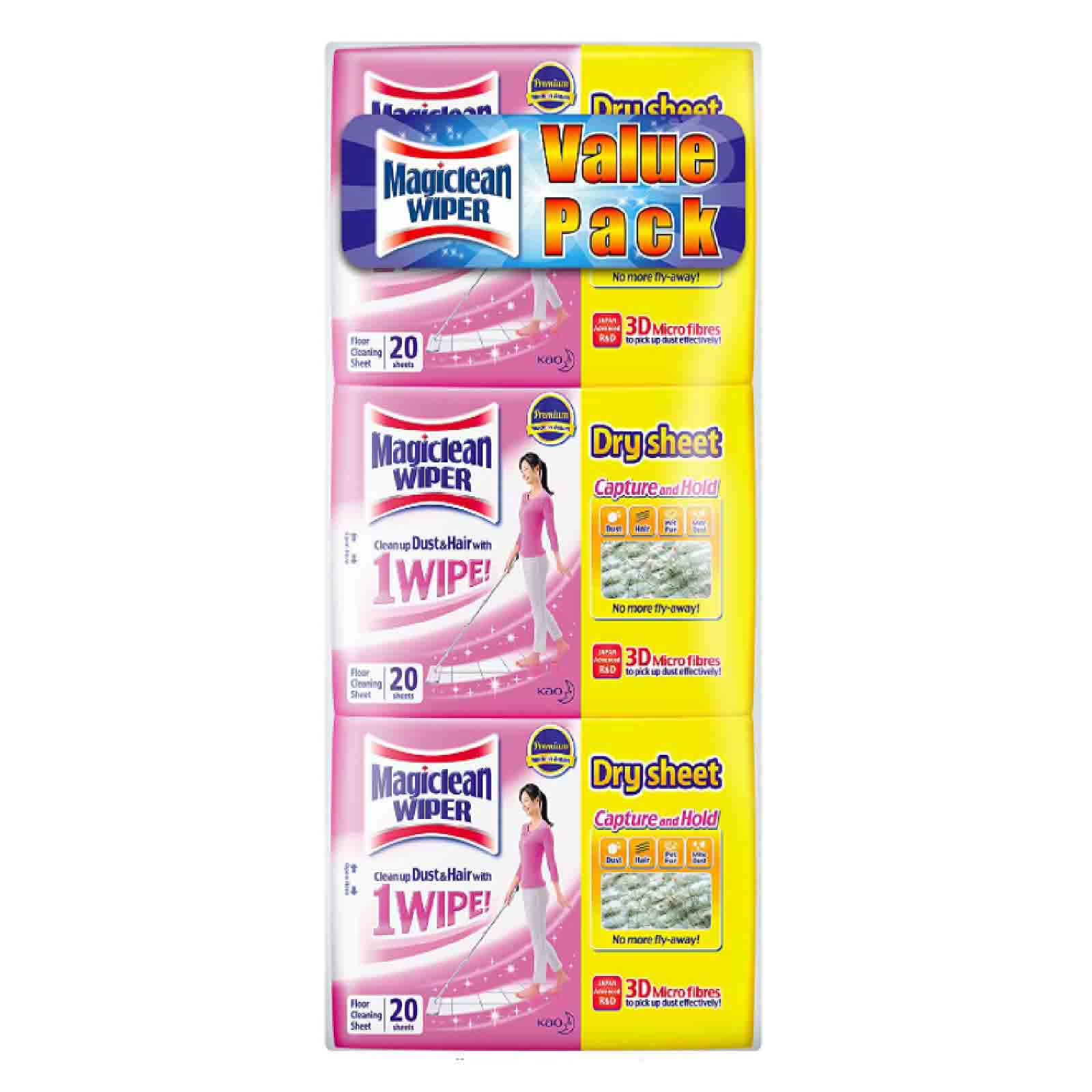 Magiclean Wiper Dry Sheets VALUE PACK 3 X 20 Sheets