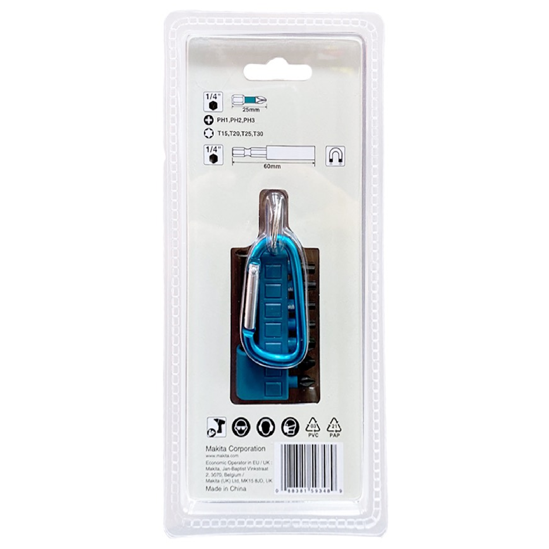 Makita E-14227 IMPACT DRIVER 1/4 HEX SCREW BITS & Extension Key Chain ...