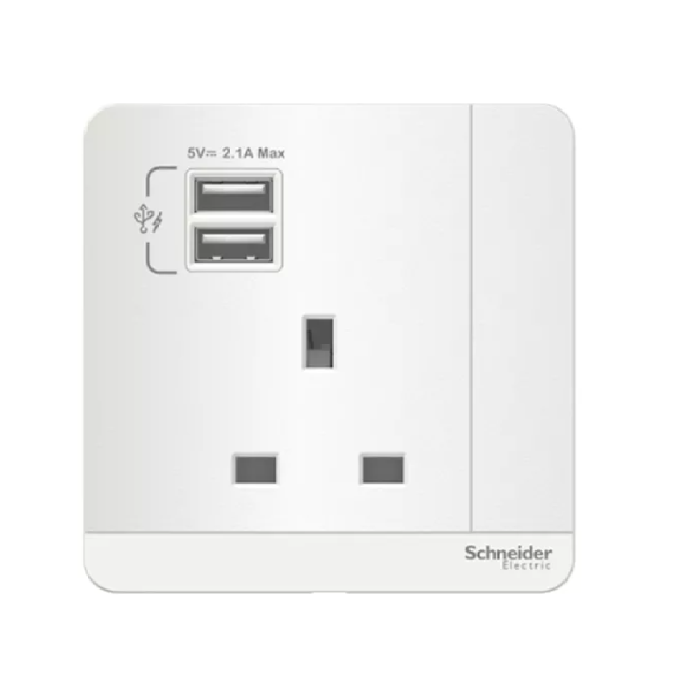 Schneider AvatarOn 13A Single Socket With 2 X 2.1A USB Charger White