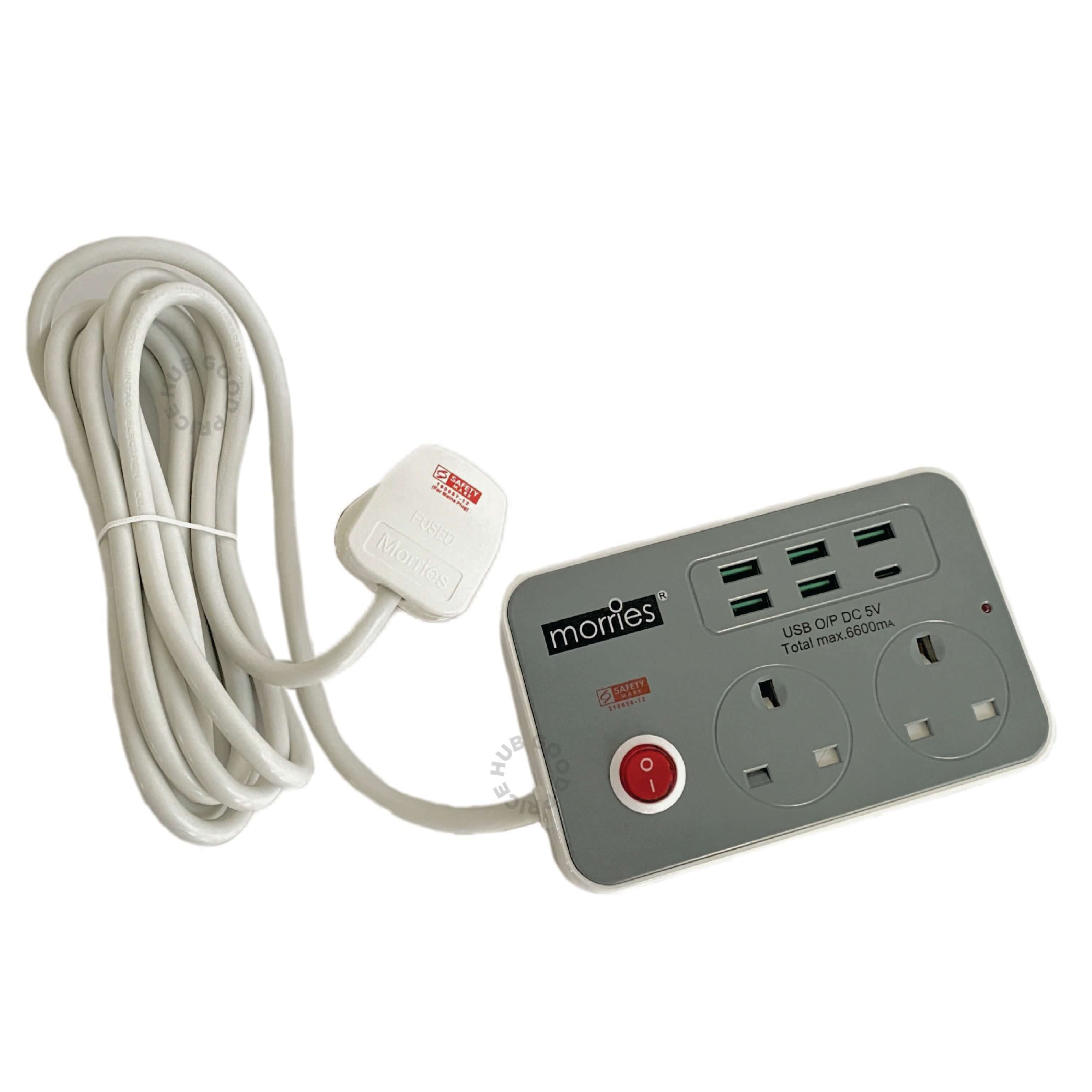Morries Extension Socket With Type C MS8828UC (5 USB, 1 USBC, 2 Power ...