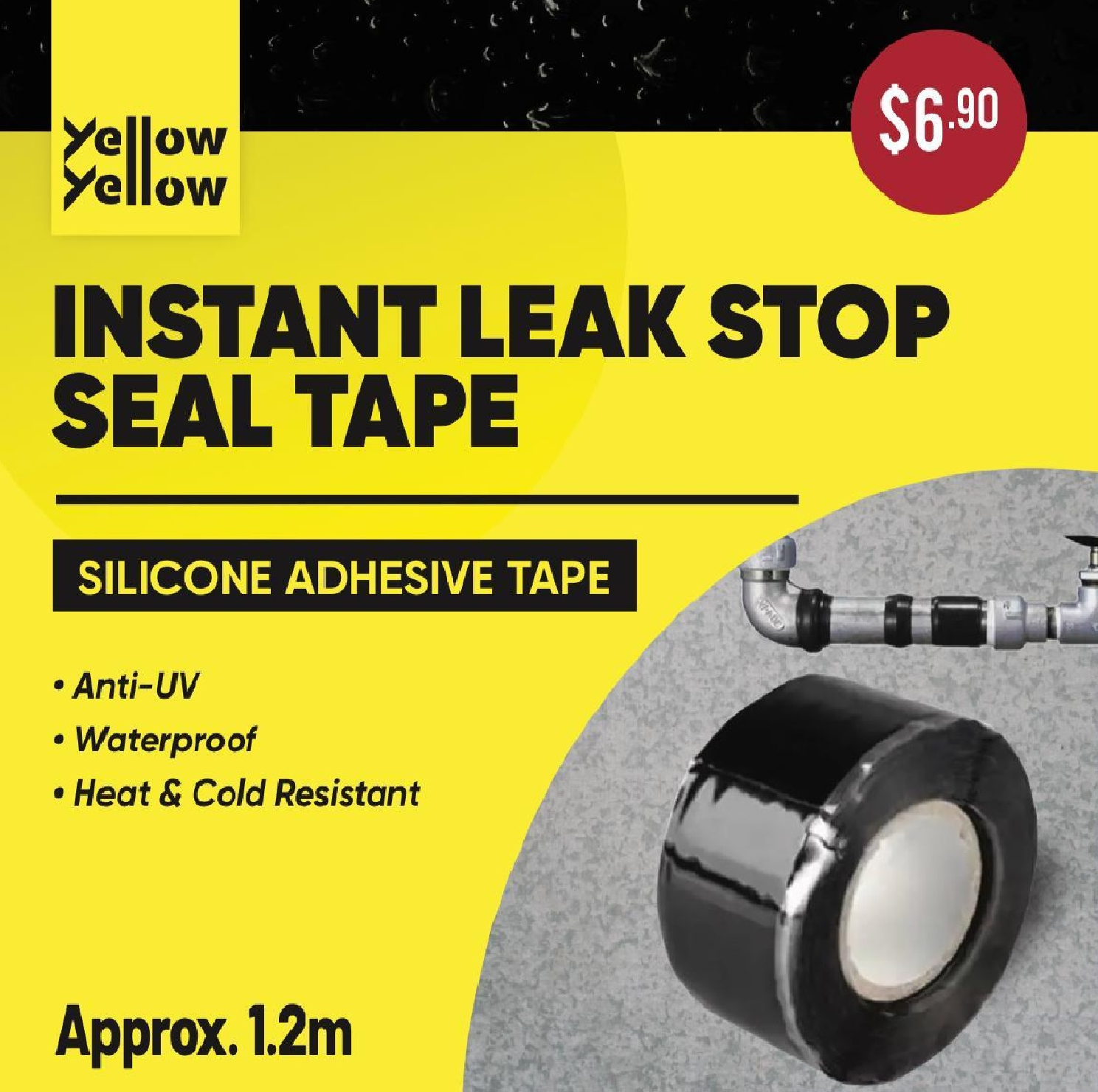 Yellowyellow Instant LEAK STOP Self-fusing Seal Tape 1.2M