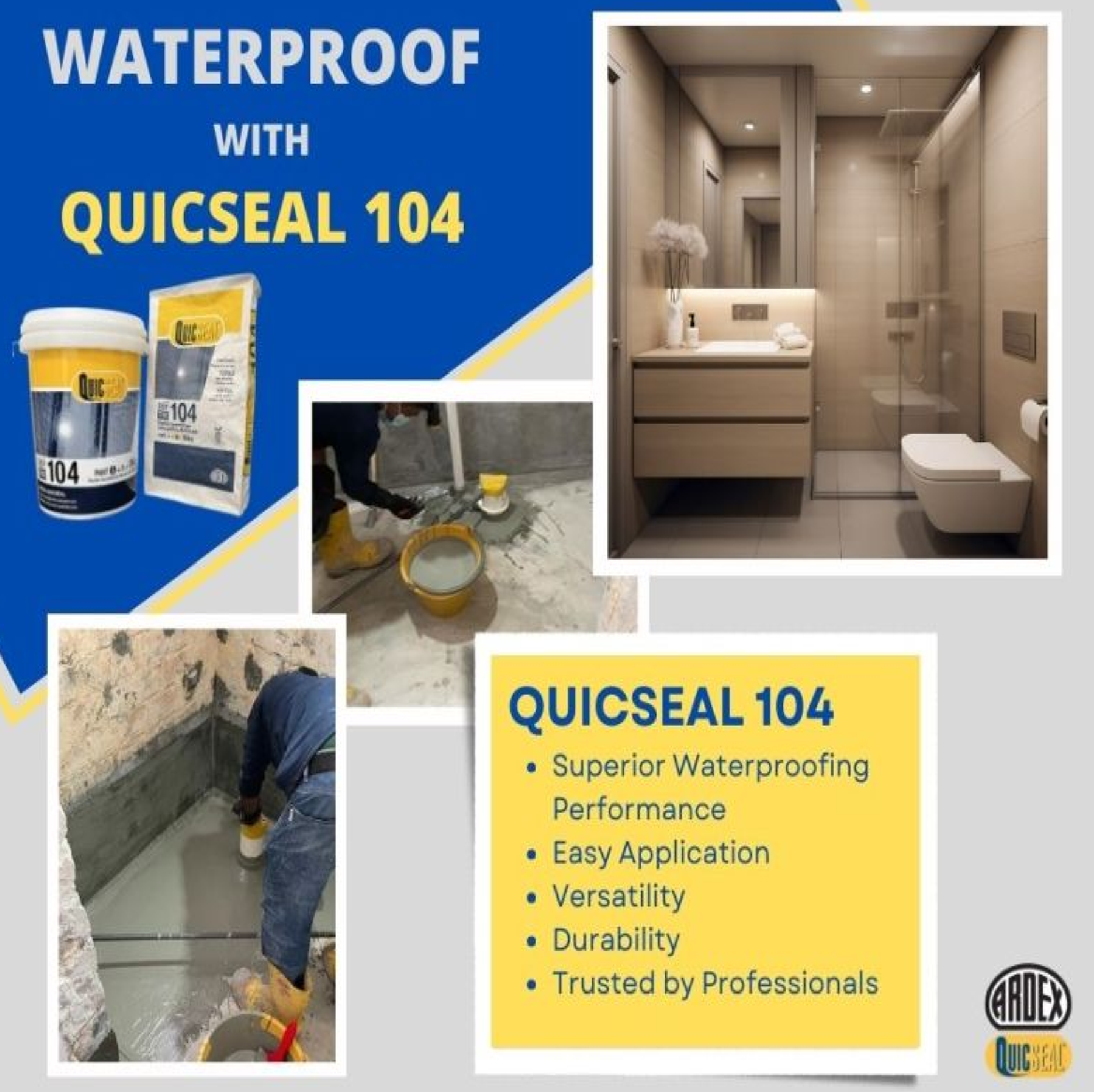 QUICSEAL 104 TWO COMPONENT Flexible Cementitious Waterproofing Membrane ...