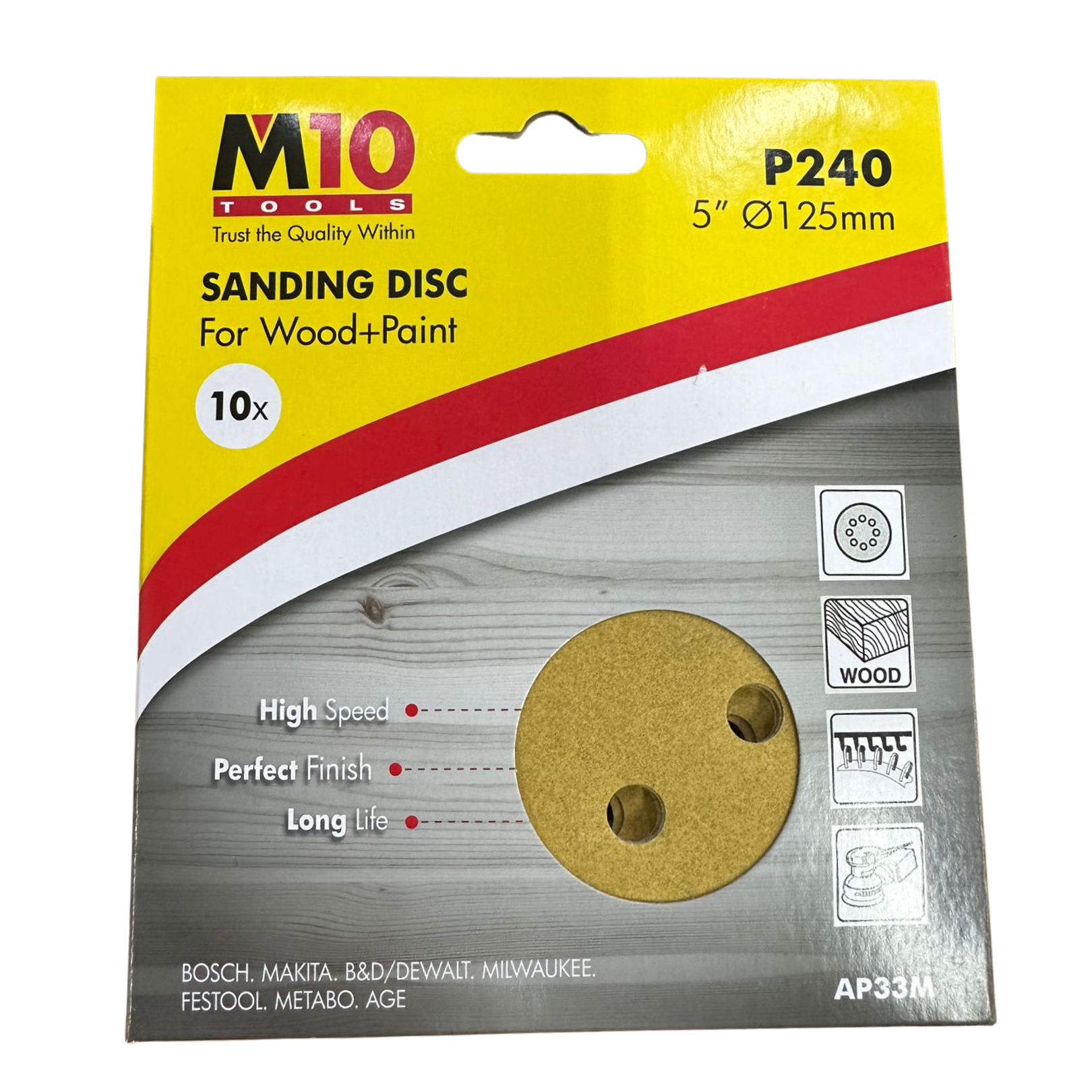 M10 5"/125MM Velcro Sanding Disc For Wood Grit 240 (8 HOLES)